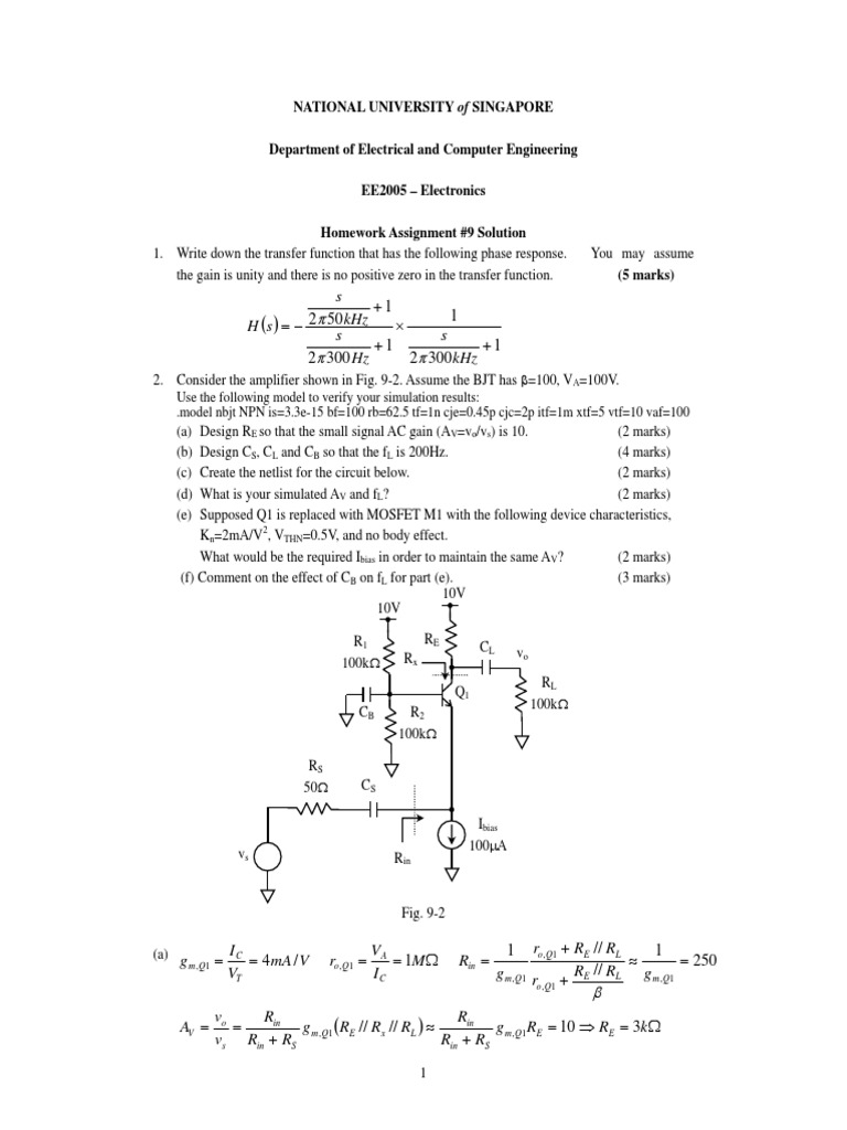 EE2005 - Tutorial Homework Assignment 9 Solution | PDF | Bipolar Junction Transistor | Computer ...