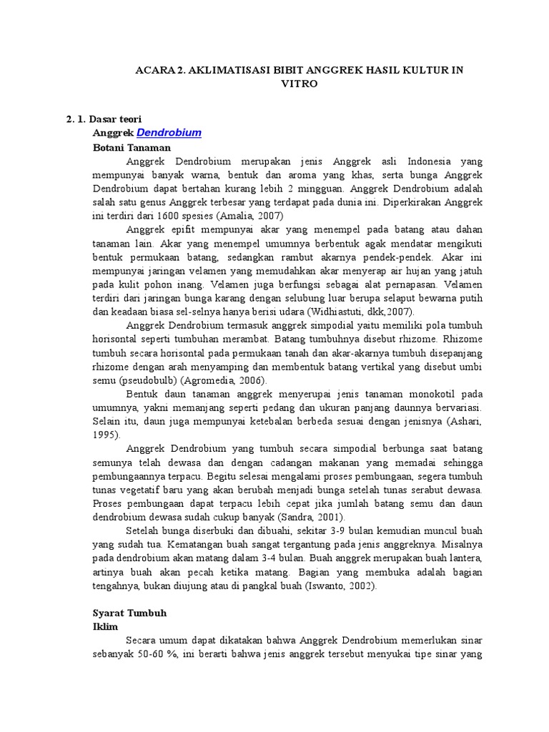 Aklimatisasi Anggrek | PDF
