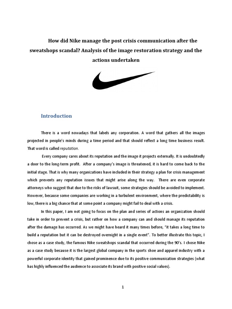 Nike's Crisis Management Post-Sweatshop Scandal | PDF | Reputation ...
