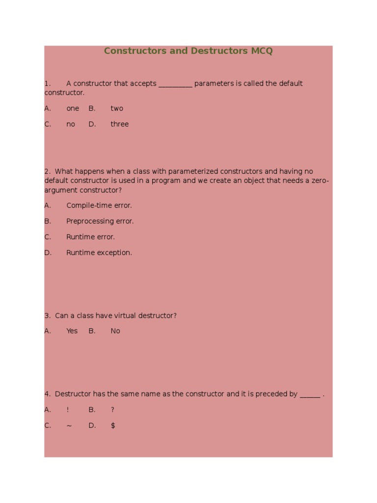 Constructors And Destructors 1 Docx Constructor