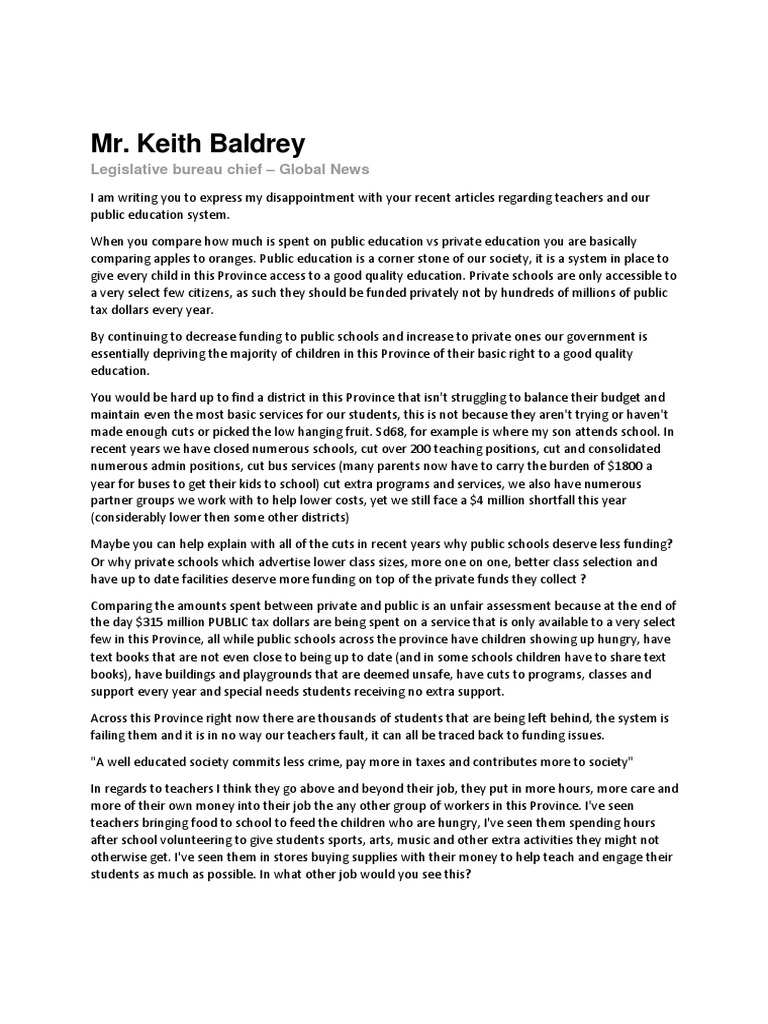 Sarah Miller To Keith Baldrey | PDF | British Columbia | State School
