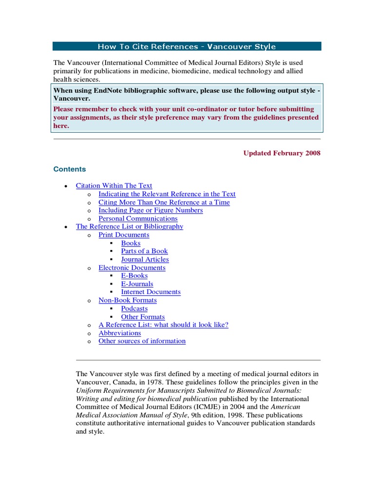 Aula 4 - Vancouver Style How To Cite References | Citation | Publishing
