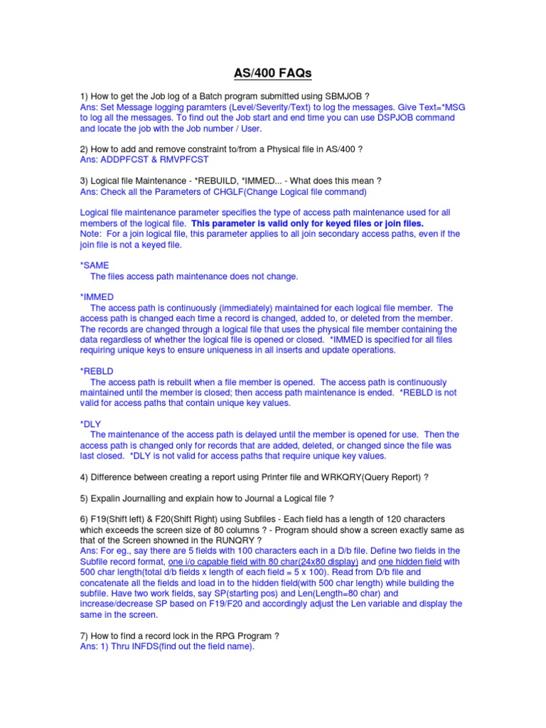 As 400 Faqs | PDF | Ibm Rpg | Computer File