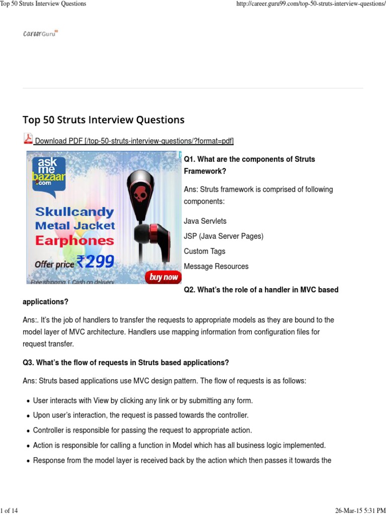 Q1. What Are The Components of Struts Framework? | PDF | Java Server ...