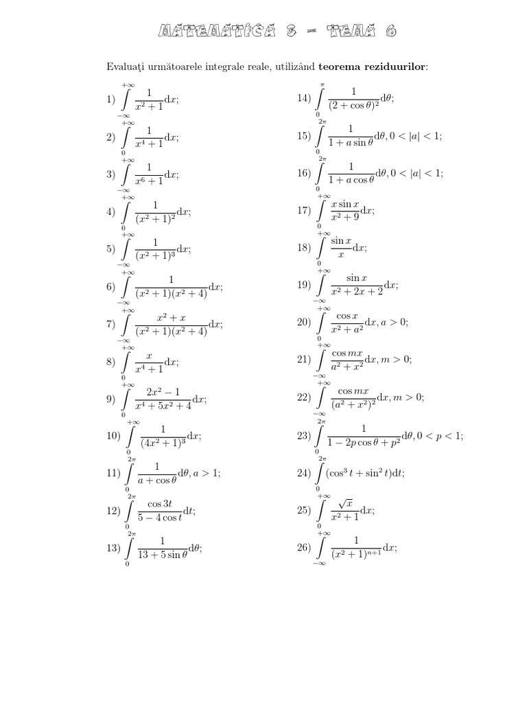 Integrale Reale cu Teorema Reziduurilor | PDF | Teaching Methods ...