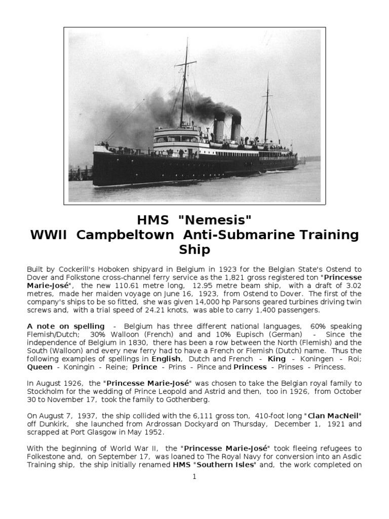 HMS Nemesis - WWII - Campbeltown - Anti-Submarine Training Ship | PDF ...