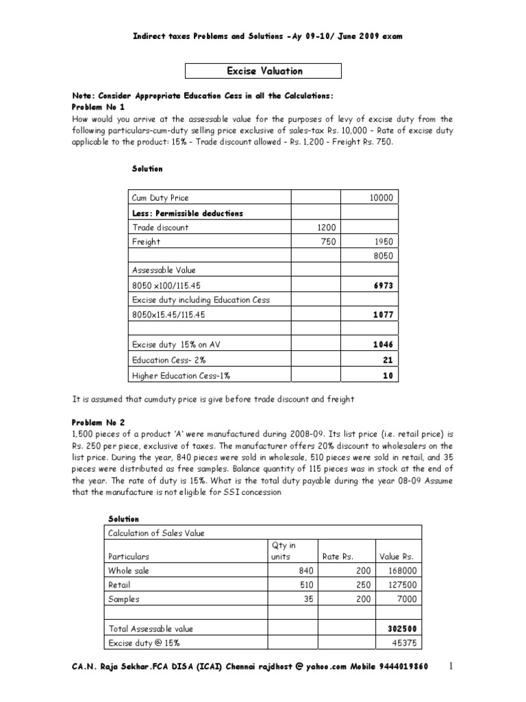 Indirect Taxes Problems and Solutions | PDF | Excise | Taxation