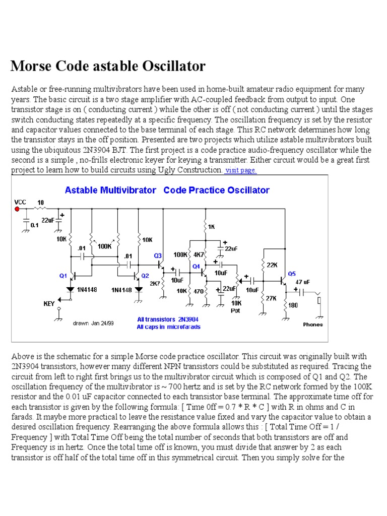 Morse Code Oscillator Circuit Guide | PDF | Amplifier | Telecommunications Engineering