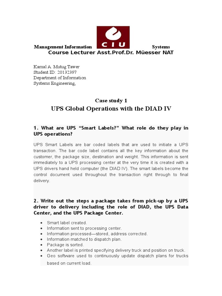 Case Study 1 UPSGlobal Operations With The DIAD IV | PDF | United ...
