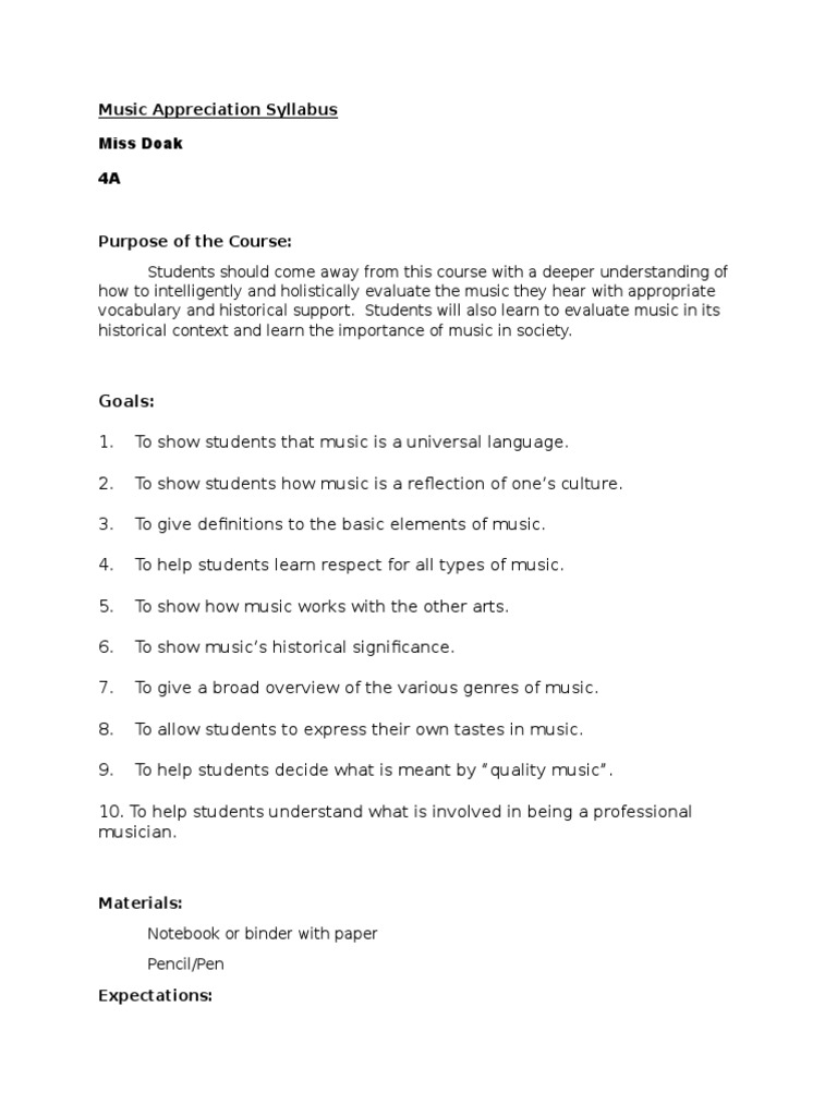 Music Appreciation Course Overview | PDF
