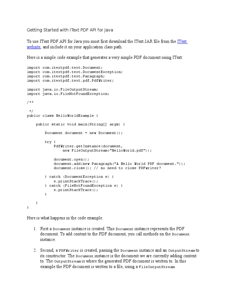 Getting Started With Itext Pdf Api For Java Pdf Portable Document Format Constructor