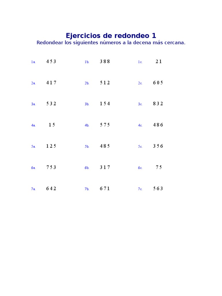 Hojas De Trabajo De Redondeo De Números