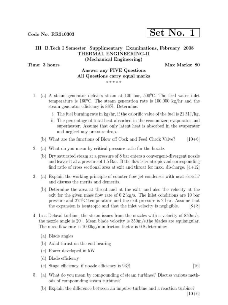 Thermal Engineering II Exam Questions | PDF | Teaching Methods & Materials