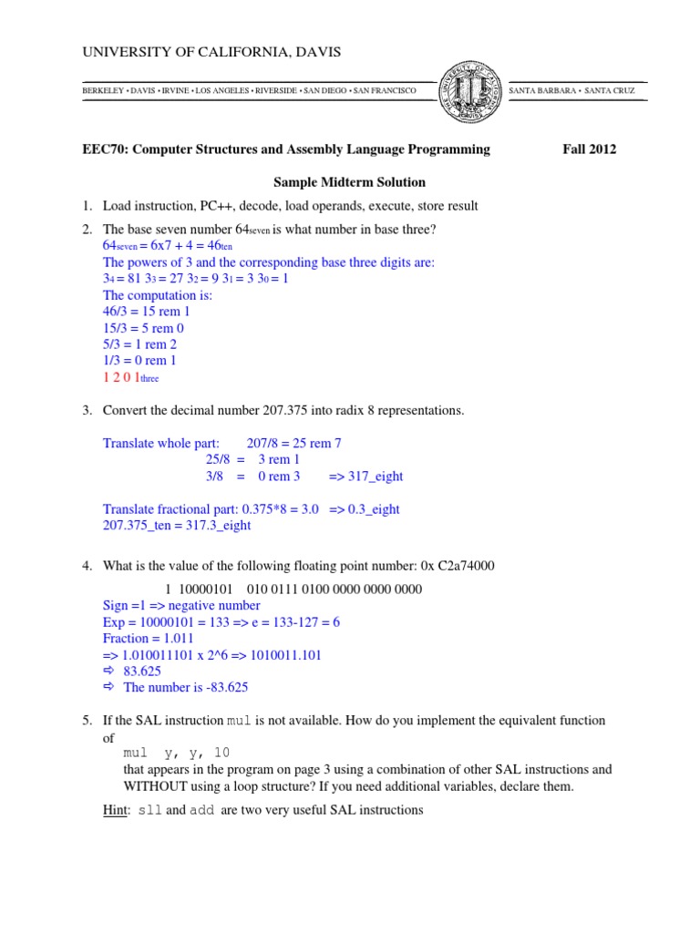 Eec70 Uc Davis MT | PDF | Instruction Set | Control Flow