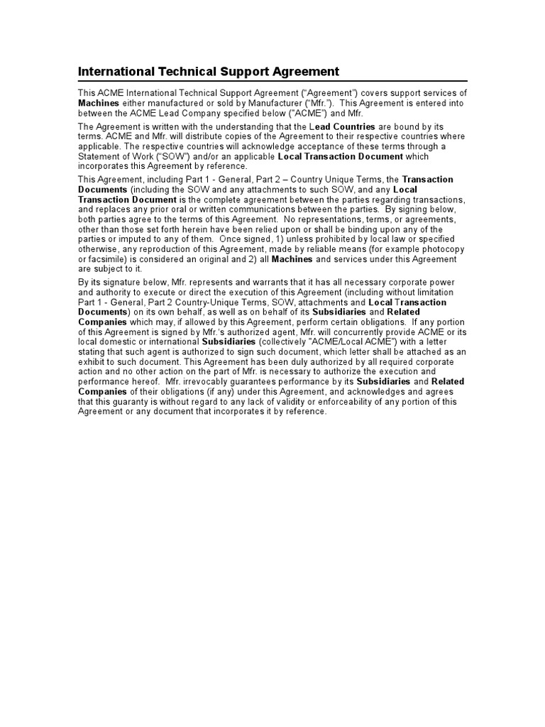 International Technical Support Agreement | PDF | Guarantee ...