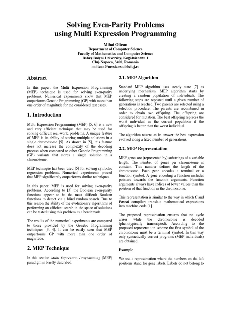 Solving Even-Parity Problems Using Multi Expression Programming | PDF | Gene | Computer Programming