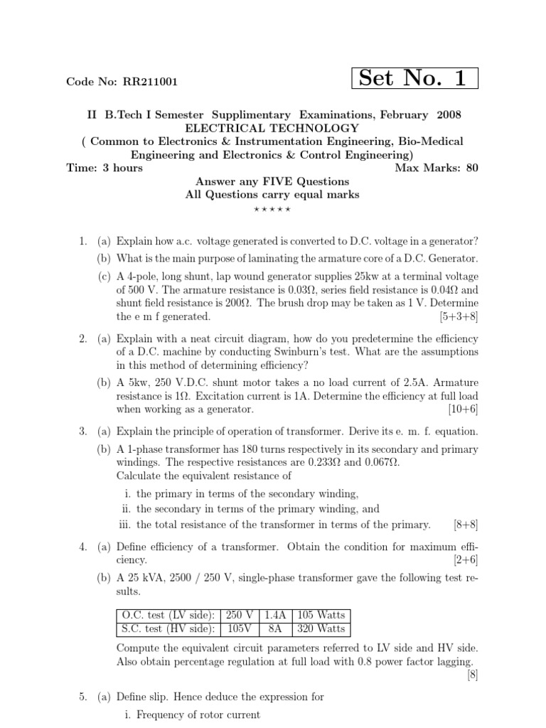 rr211001 Electrical Technology | PDF