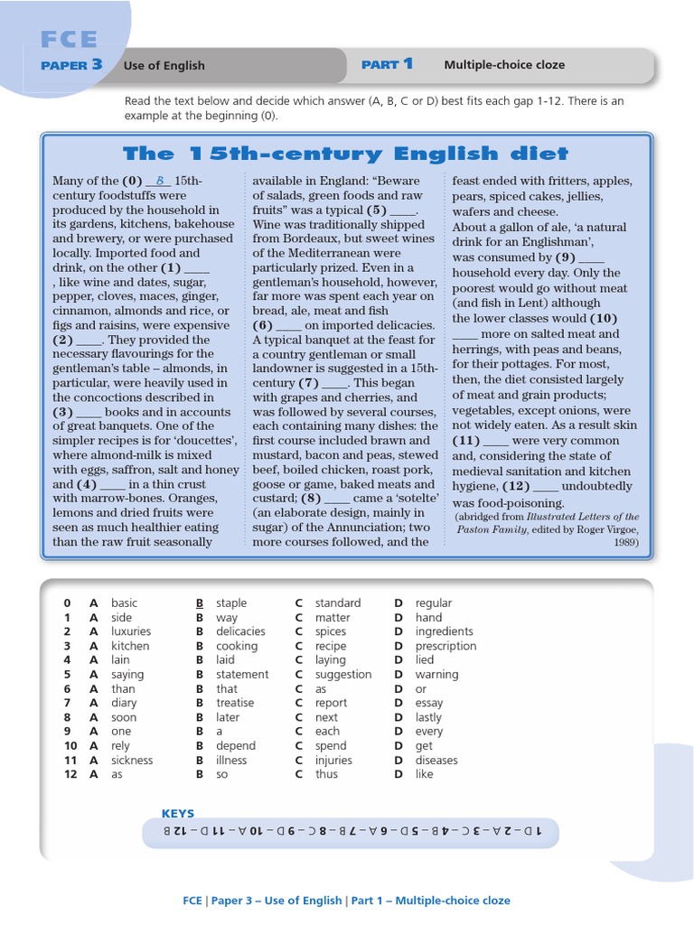 FCE Multiple Choice Cloze | PDF | Cuisine | Food And Drink