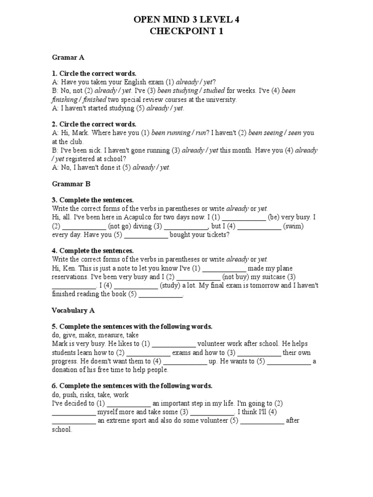 Ingles 4 Checkpoint 1 Units 1-6 | PDF | Vocabulary
