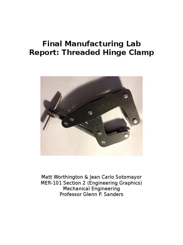 Final Manufacturing Lab Report | PDF | Drilling | Screw
