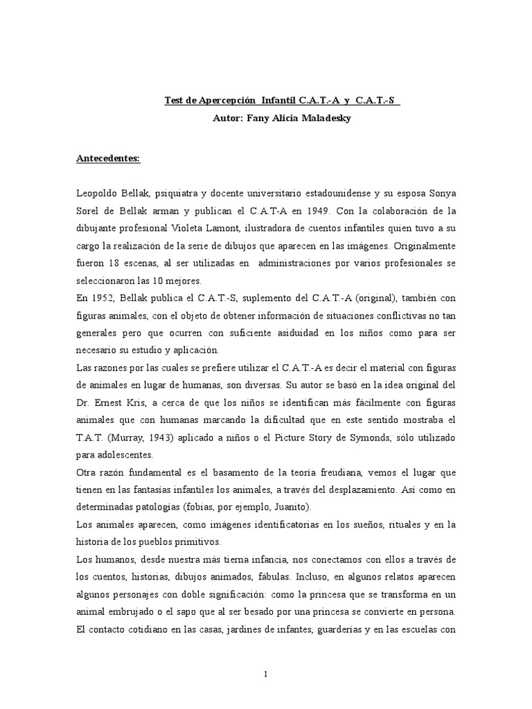 Manual Del Test de Apercepcion Infantil CAT | PDF | Percepción | Sicología
