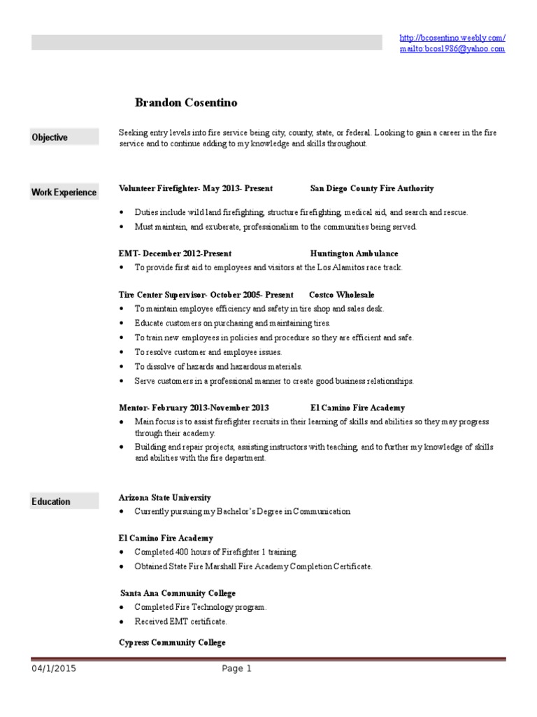 Entry-Level Fire Service Resume | PDF | Career & Growth | Business