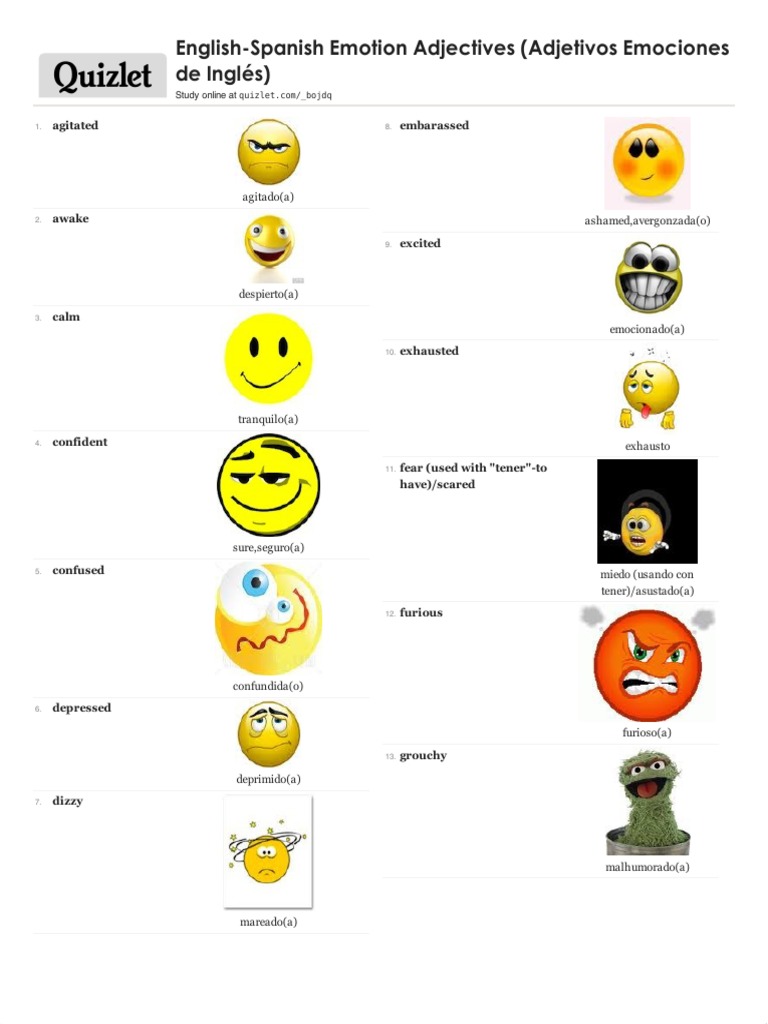 English-Spanish Emotion Adjectives | PDF