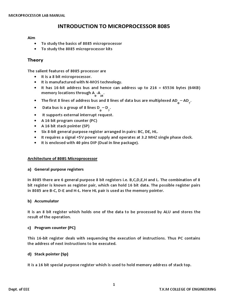 Study of 8085 and Kit STS-85 | PDF | Central Processing Unit | Computer Hardware