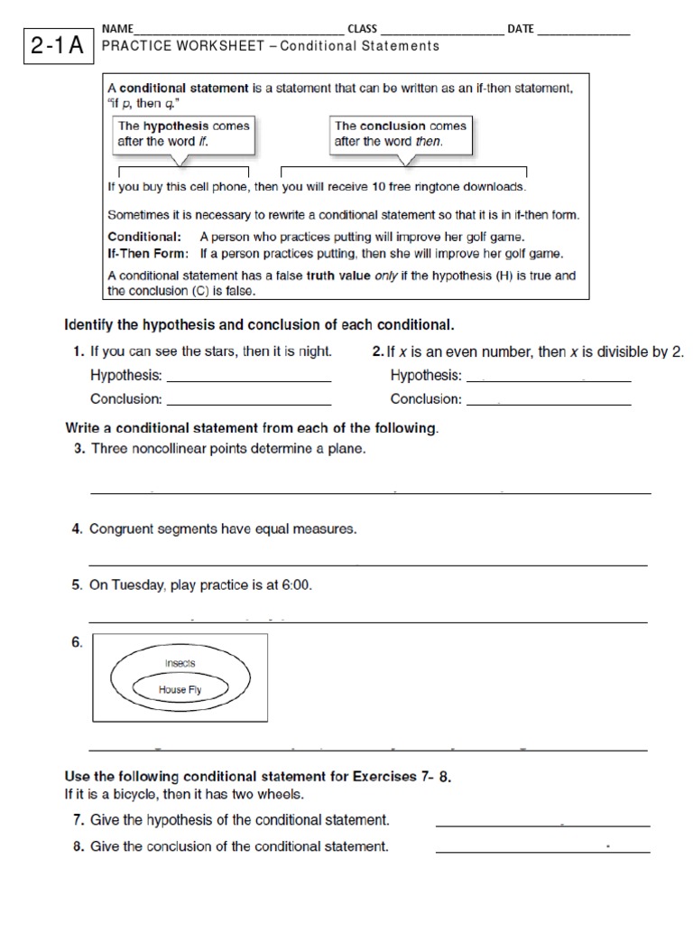 Practice Worksheets on Conditional Statements, Biconditionals ...