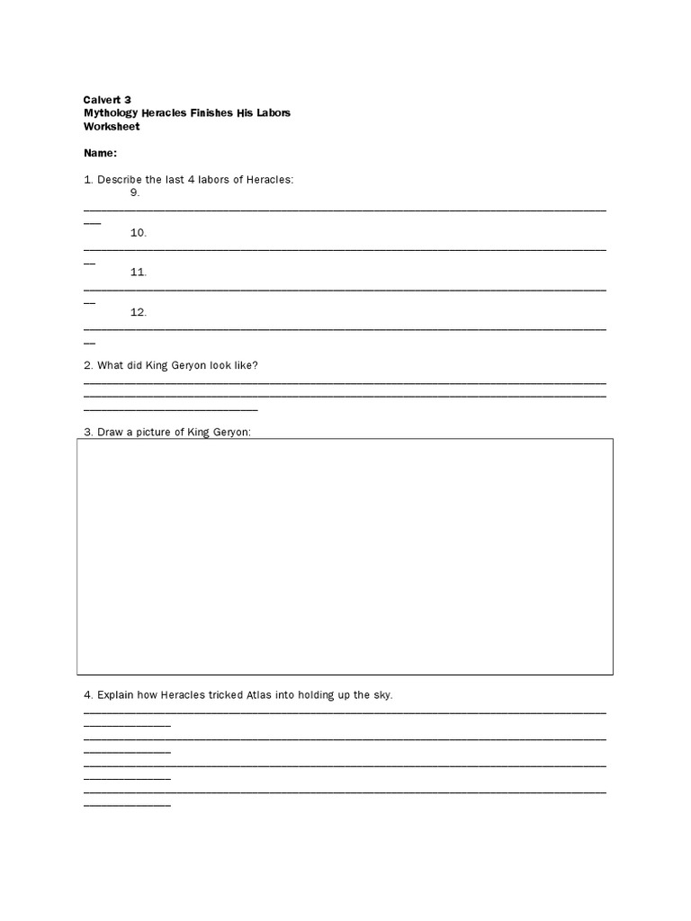 Heracles Finishes His Labors Worksheet | PDF