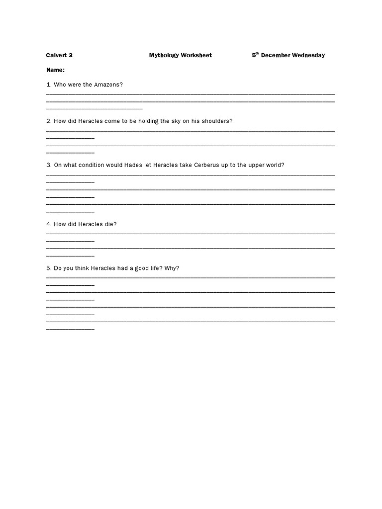 Other Adventures of Heracles Worksheet | PDF