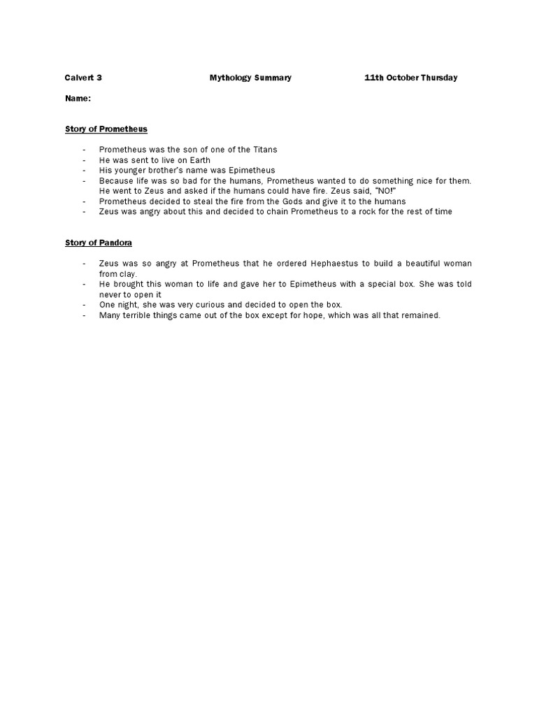 Prometheus and Pandora Summary | PDF