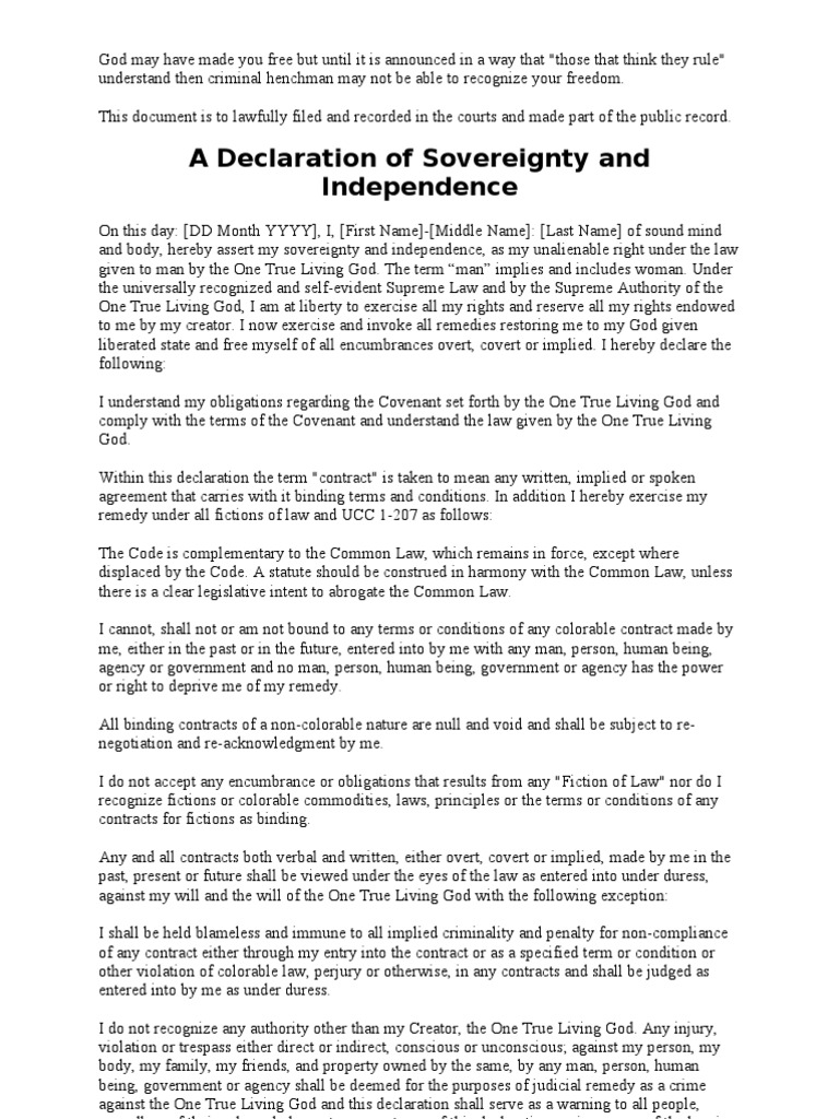 A Declaration of Sovereignty and Independence | PDF | Defamation ...
