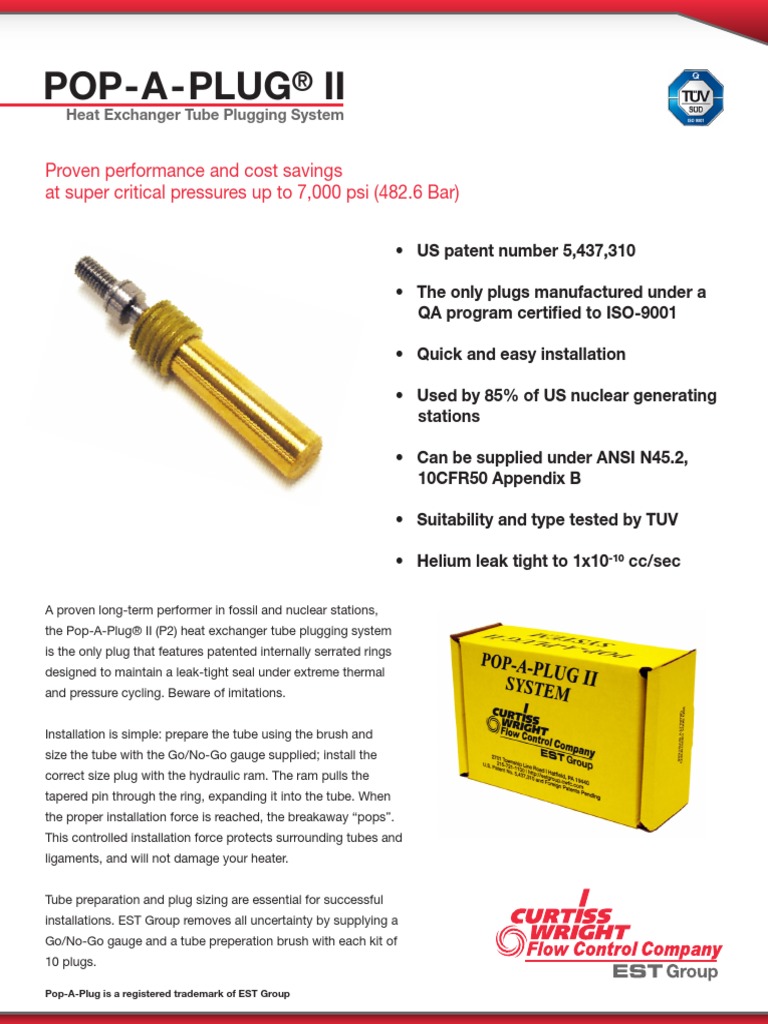 DC4012 Literature Pop-A-Plug II | Heat Exchanger | Mechanical Engineering