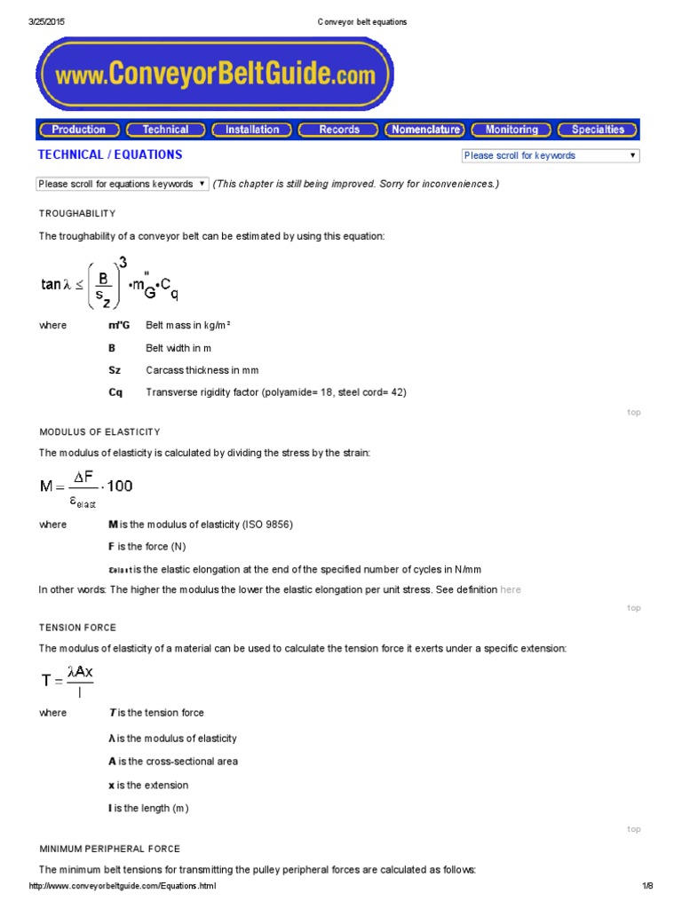 Conveyor Belt Equations | PDF | Belt (Mechanical) | Elasticity (Physics)