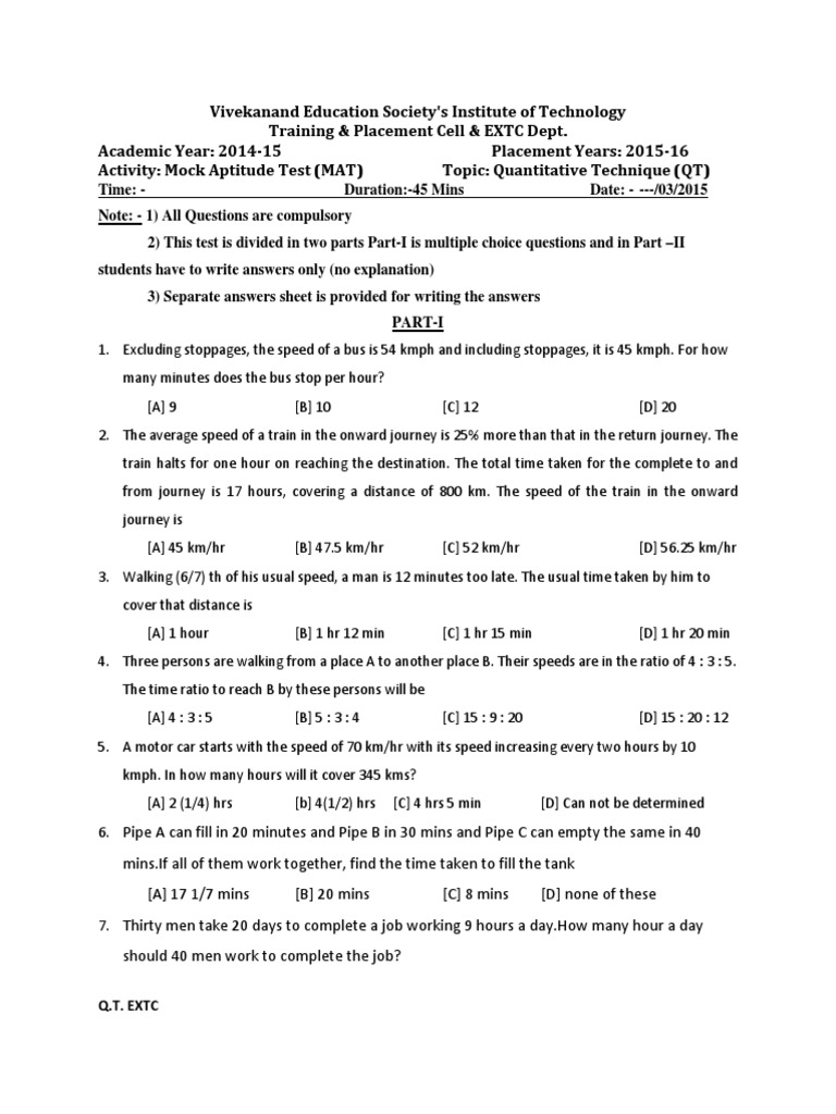 Quantitative Aptitude Test Questions | Download Free PDF | Human ...