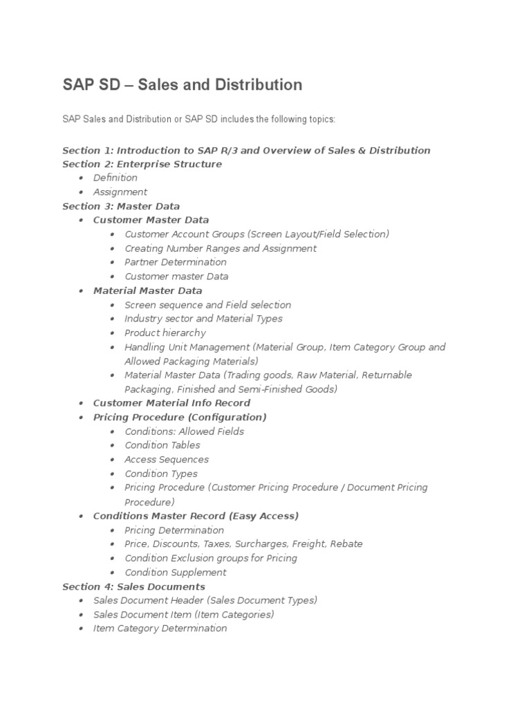 SAP Sales and Distribution or SAP SD Includes The Following Topics ...