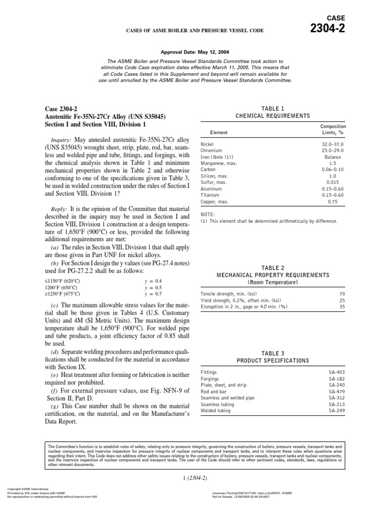 Code Case 2304-2 - Alloy Uns35045 | PDF | Strength Of Materials | Yield ...