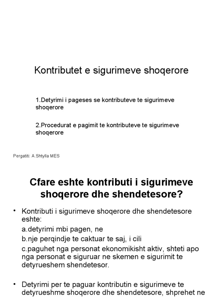 Kontributet e Sigurimeve Shoqerore Dhe Shendetesore | PDF
