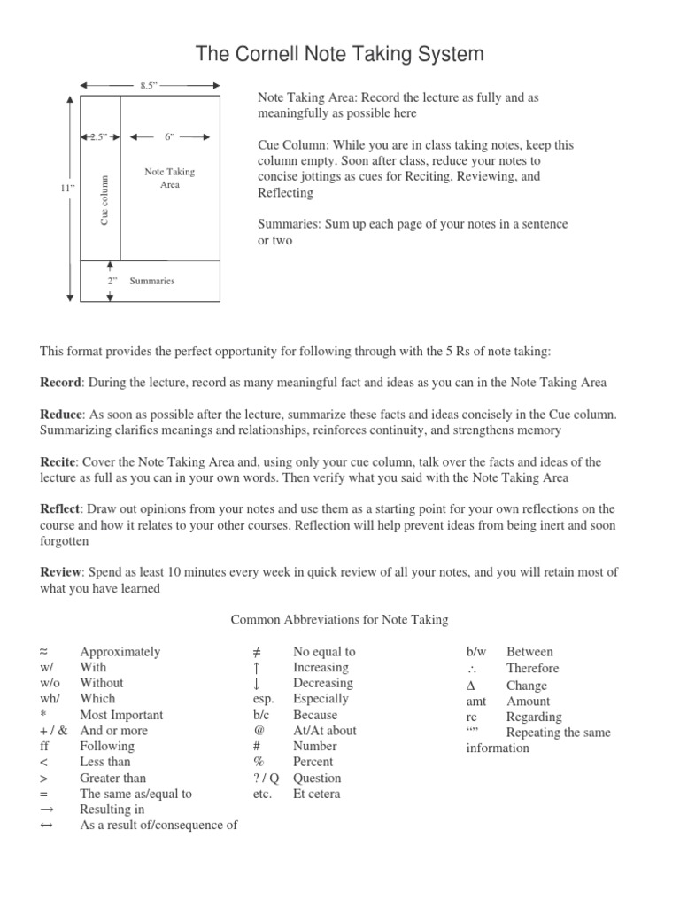 Overview of the Cornell Note System | PDF | Foreign Language Studies ...