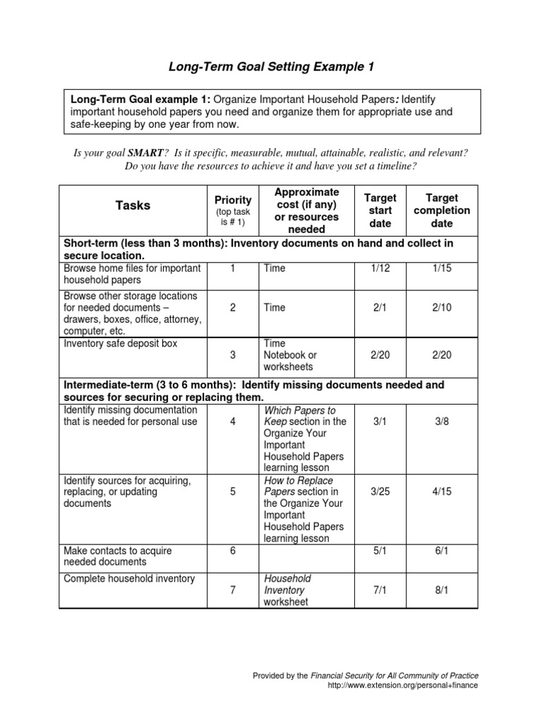 Long-Term Goal Setting Example 1 | PDF