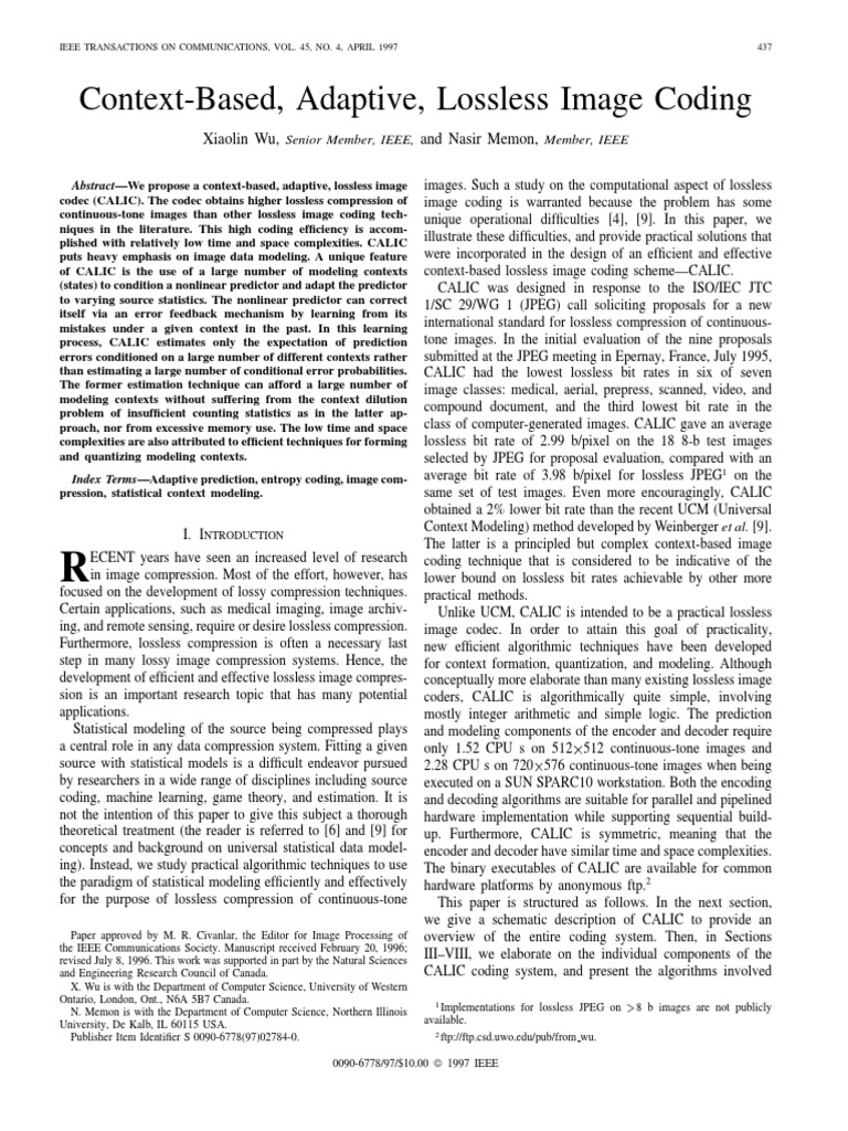 Adaptive Lossless Image Coding | PDF | Data Compression | Codec