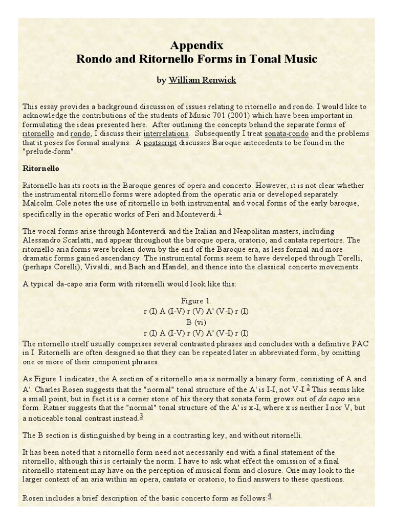 Appendix Rondo and Ritornello Forms in Tonal Music: by William Renwick ...