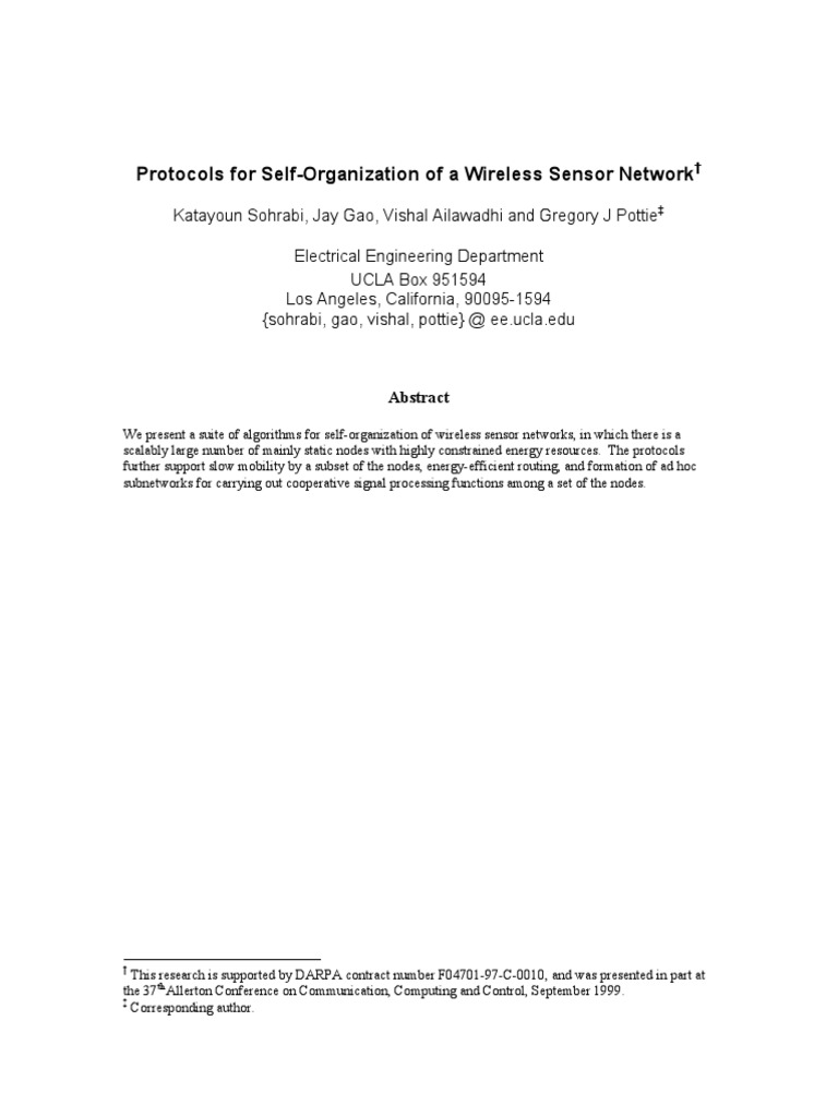 Protocols For Self-Organization of A Wireless Sensor Network | Download Free PDF | Wireless ...