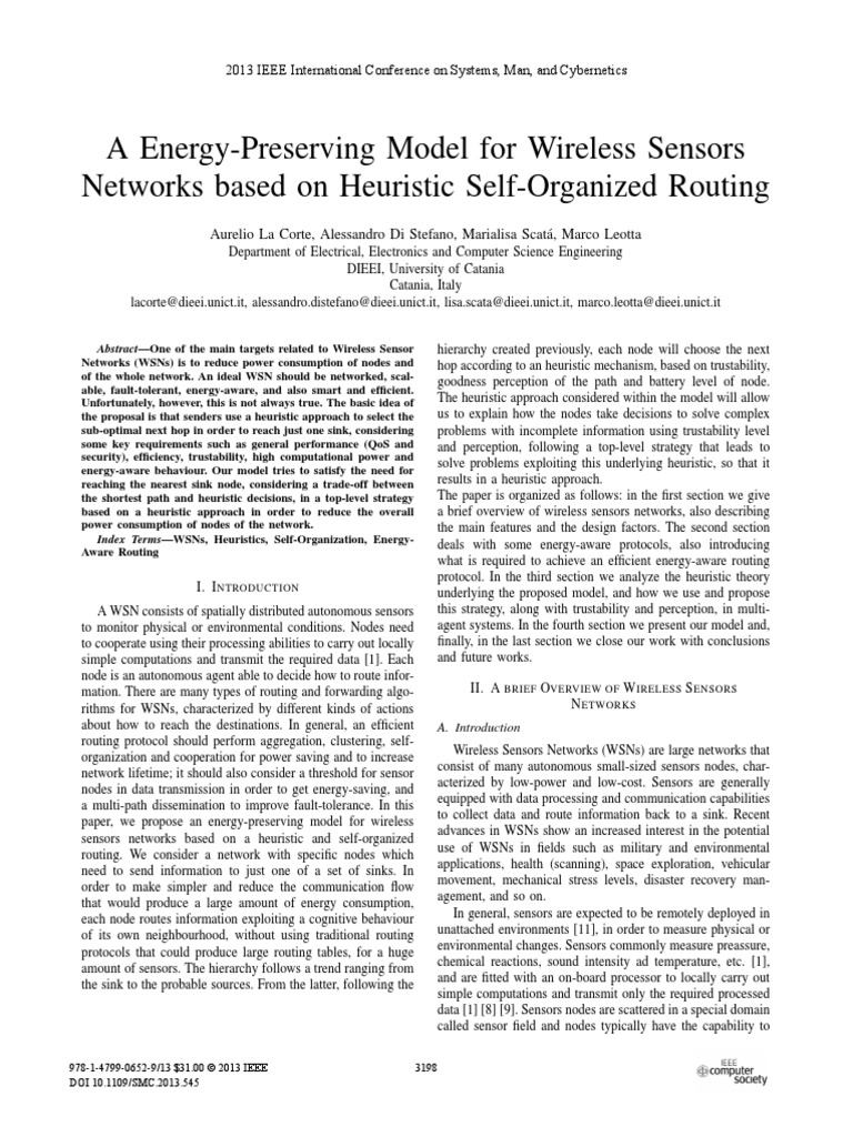 A Energy-Preserving Model For Wireless Sensors Networks Based On Heuristic Self-Organized ...