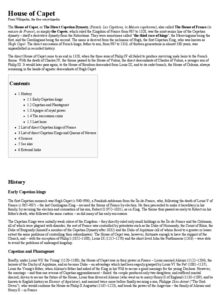 House of Capet | PDF | Capetian Dynasty | European Nobility