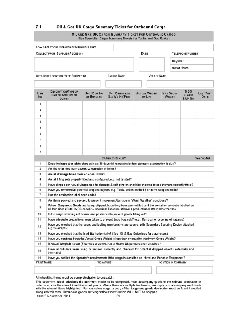 CCU Cargo Checklist | PDF | Cargo | Elevator