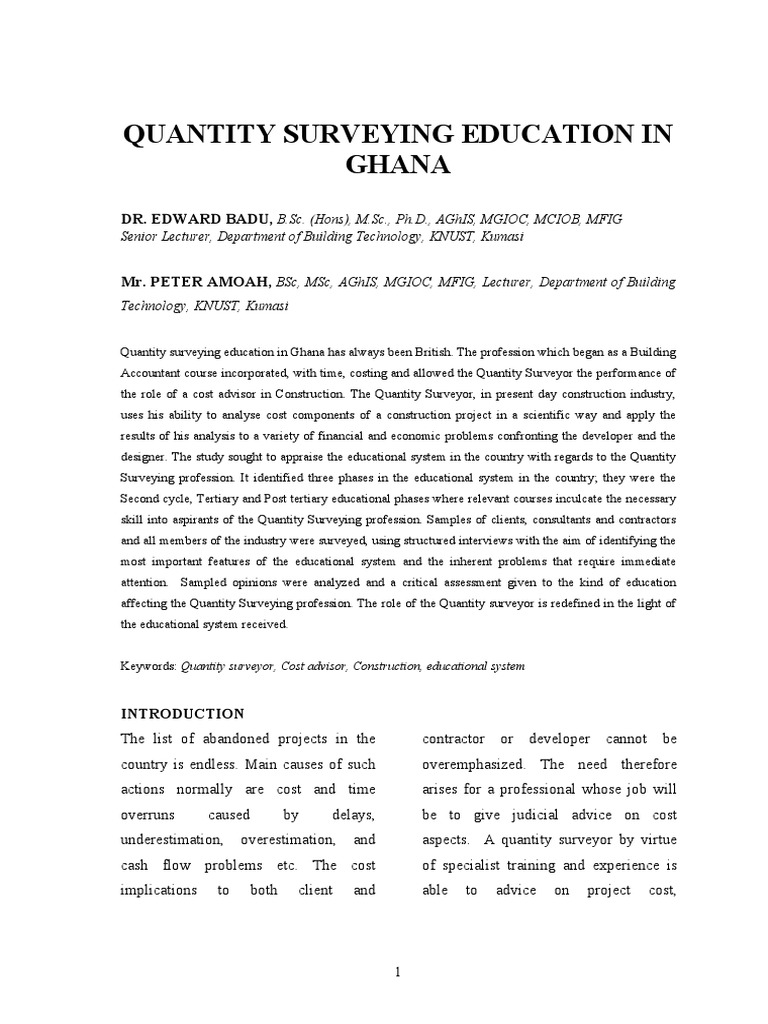 Quantity Surveying Education in Ghana: Dr. Edward Badu | PDF ...