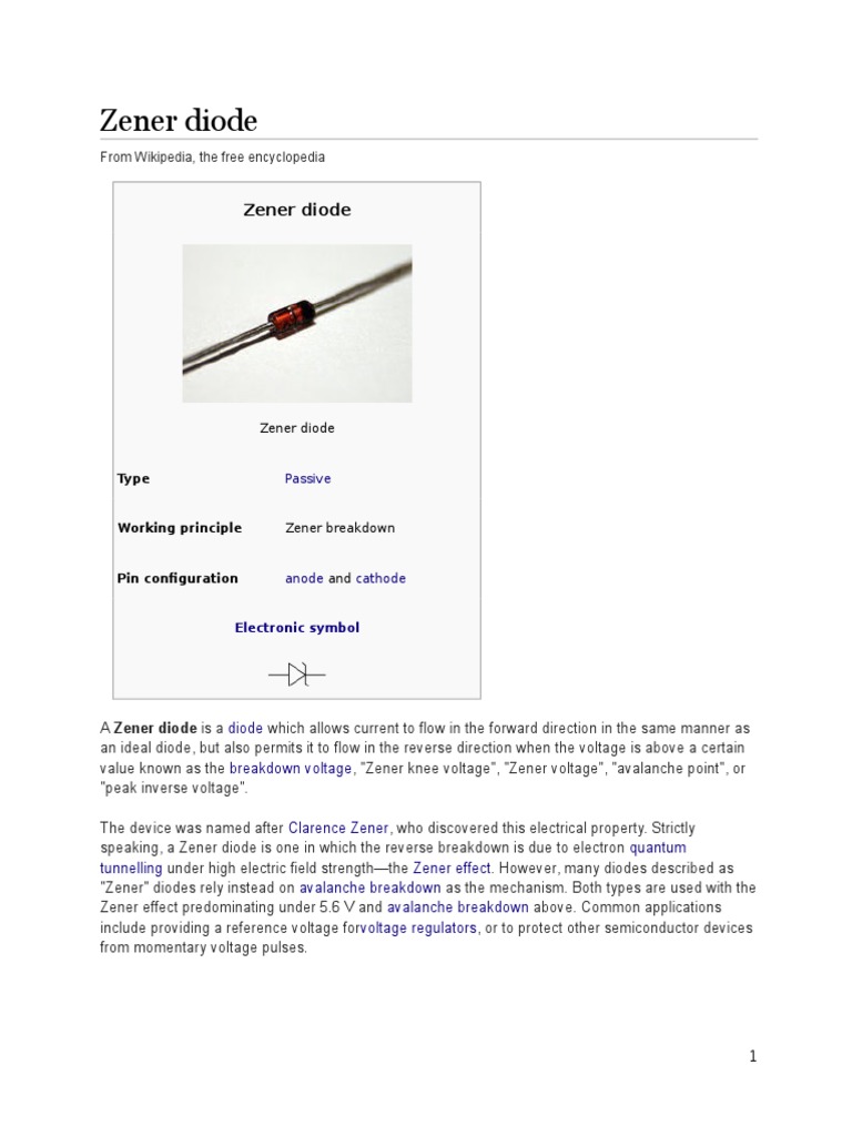 Zener Diode | PDF | Diode | Semiconductors