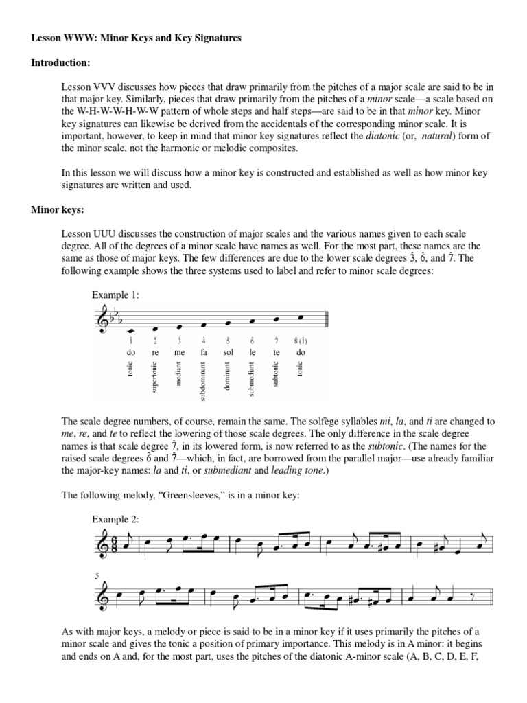 Lesson Minor Keys and Key Signatures | PDF | Scale (Music) | Minor Scale